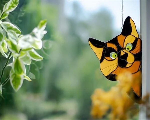 Handmade Stain Cat Suncatcher For Window