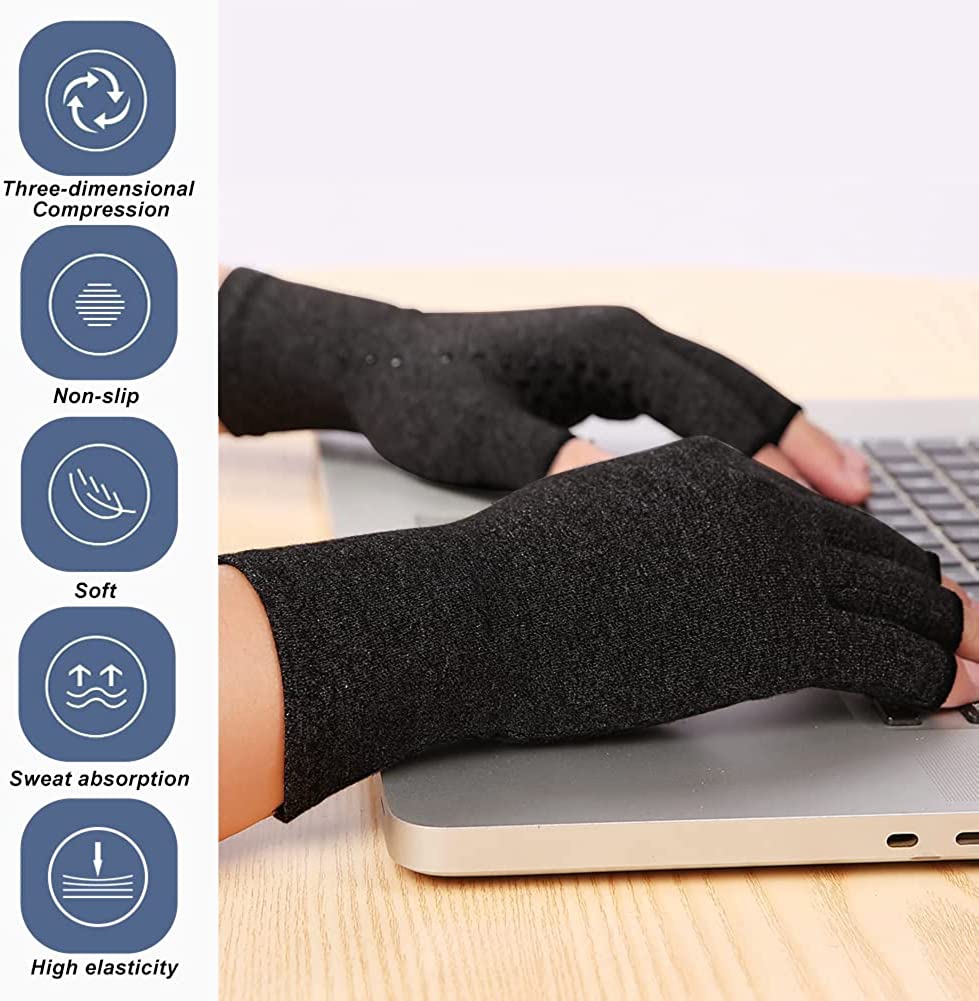 2 Pairs Fingerless Copper Arthritis Gloves for Typing Daily Work