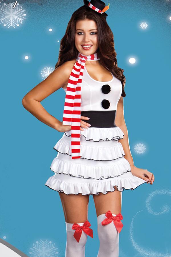White Sexy Ladies Snowman Halloween Fancy Costume
