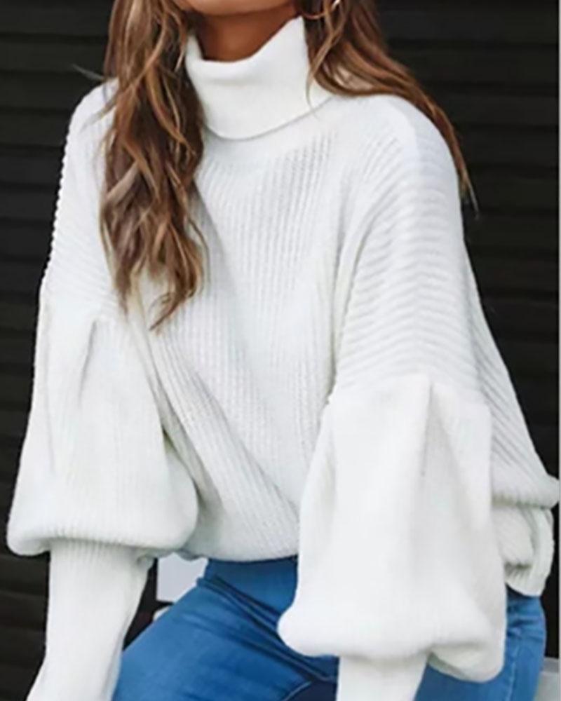 Turtleneck Leg-of-mutton Sleeve Sweater – Pinkami