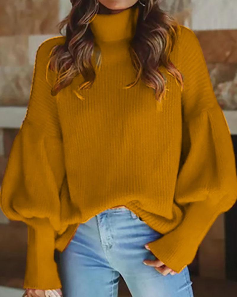 Turtleneck Leg-of-mutton Sleeve Sweater – Pinkami