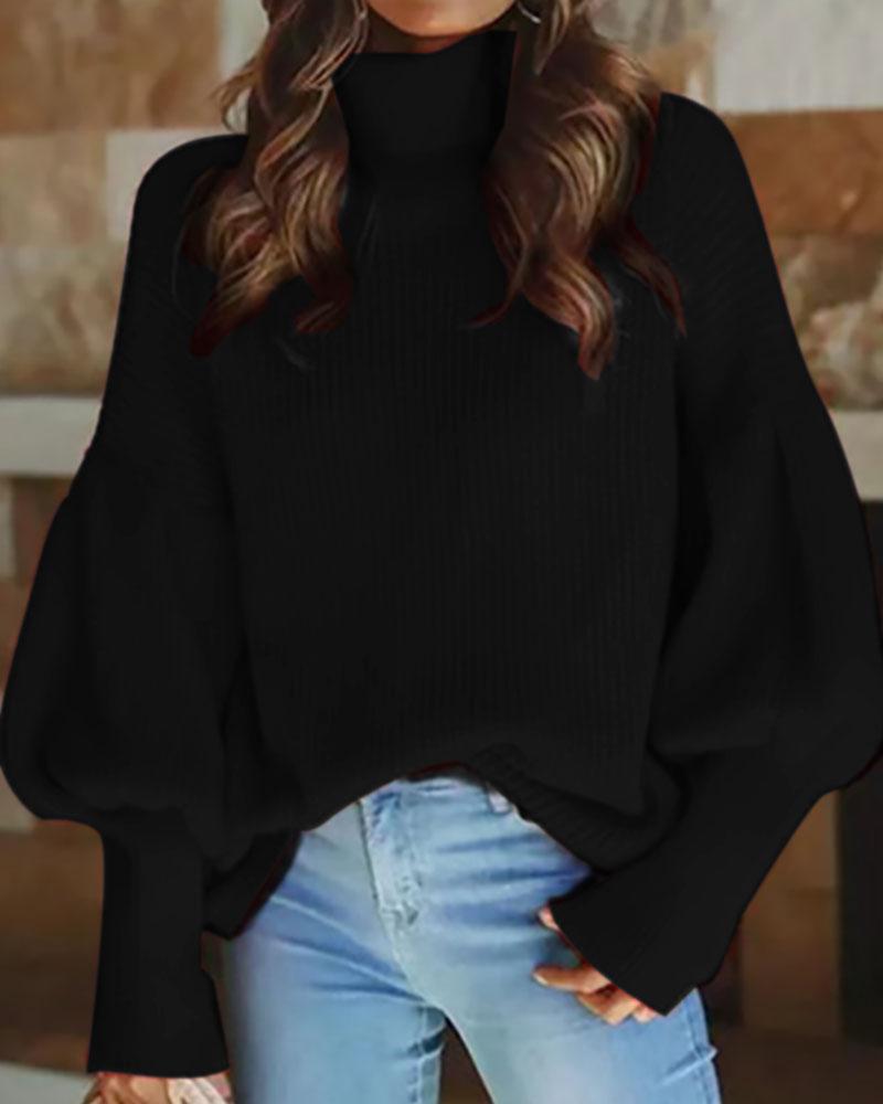 Turtleneck Leg-of-mutton Sleeve Sweater – Pinkami