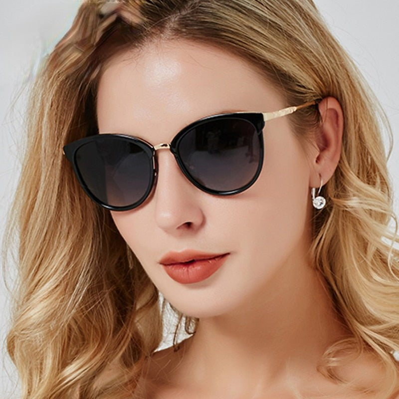 Gold Frame Tinted Lens Cat Eye Sunglasses