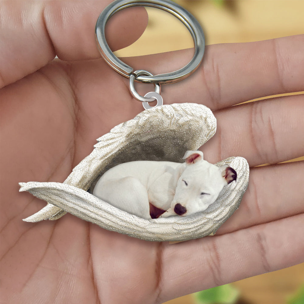 White Staffie Sleeping Angel Acrylic Keychaine – Humor Custom