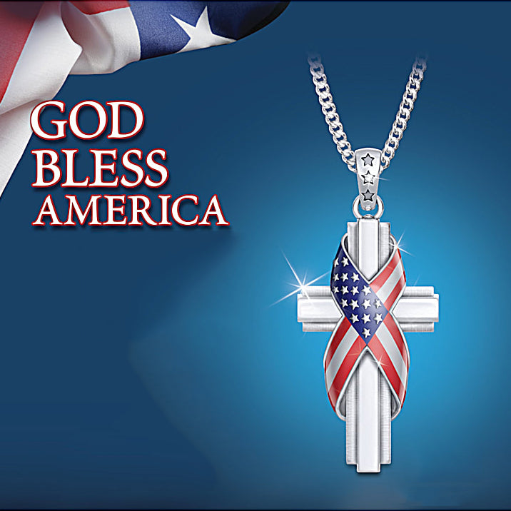 American Flag Patriotic Cross Religious Necklace – Humor Custom