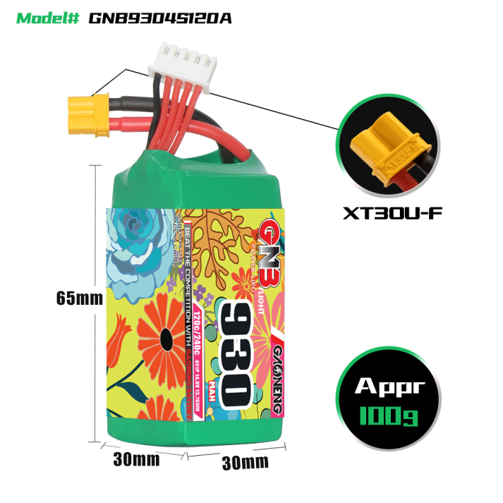 GAONENG GNB 4S 14.8V 930mAh 120C XT30 LiPo Battery FPV Drone Quadcopter