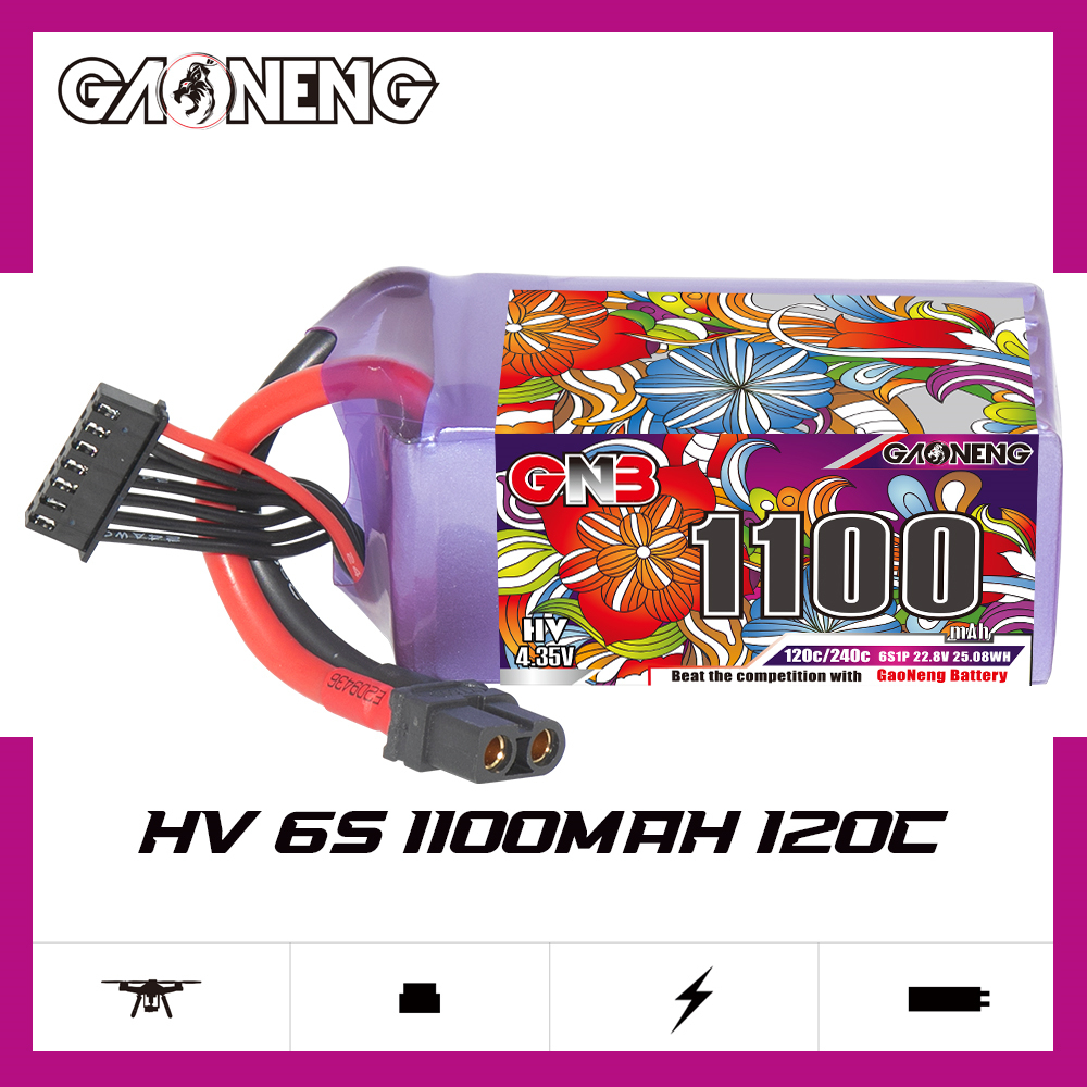 GAONENG GNB LiHV 6S 22.8V 1100mAh 120C XT60 RC LiPo Battery FPV Drone