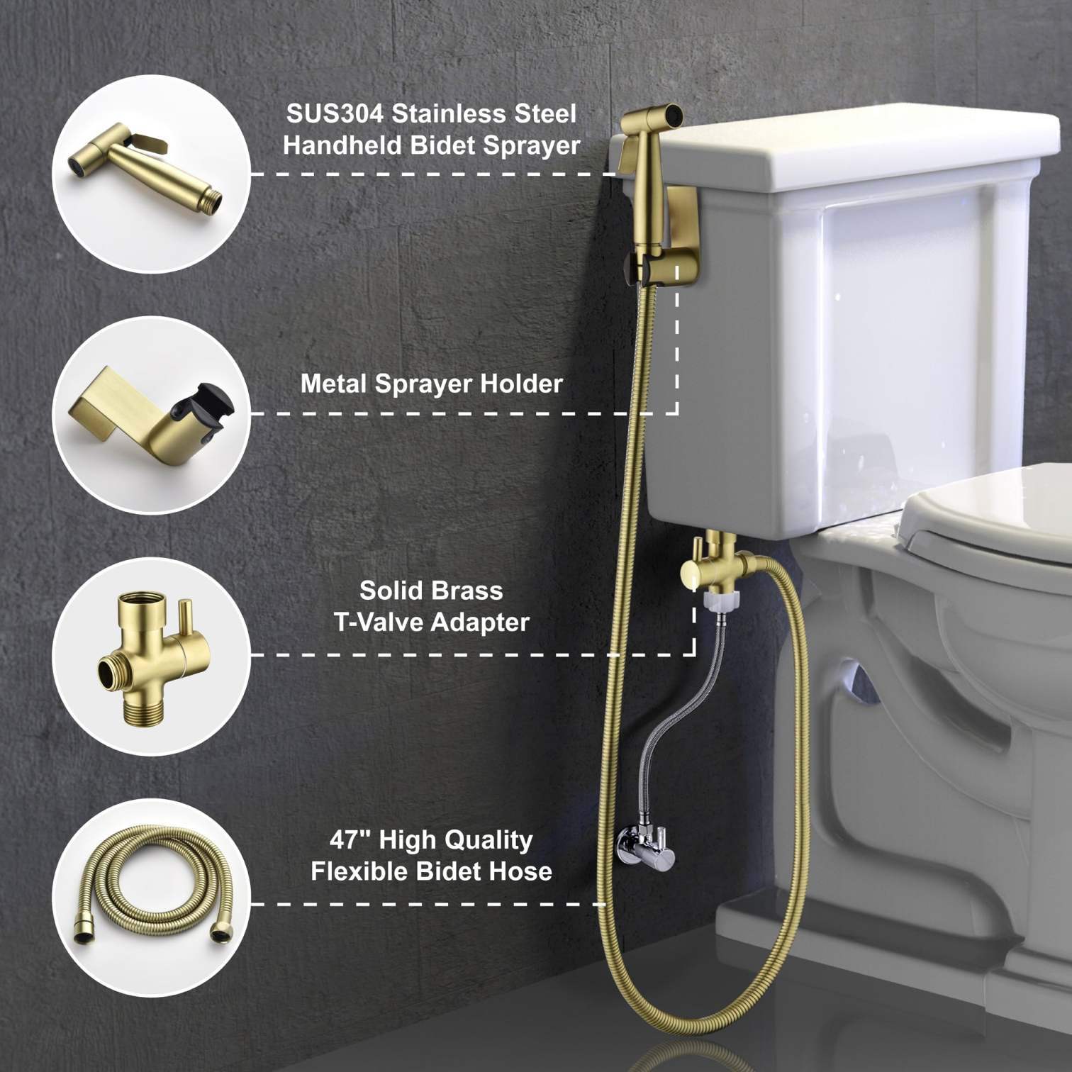 Single-Handle Bidet Faucet with Sprayer Holder, Solid Brass T-Valve ...