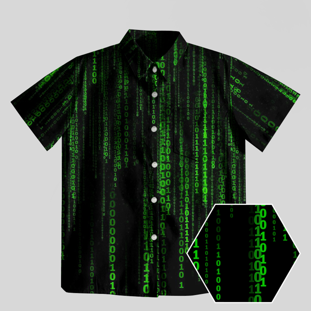 The Matrix Black Green Design Art Button Up Pocket Shirt-Geeksoutfit