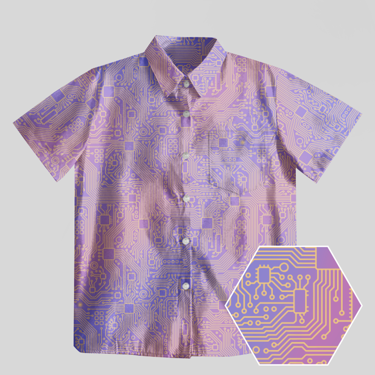 Computer Circuit Board Purple Button Up Pocket Shirt-Geeksoutfit