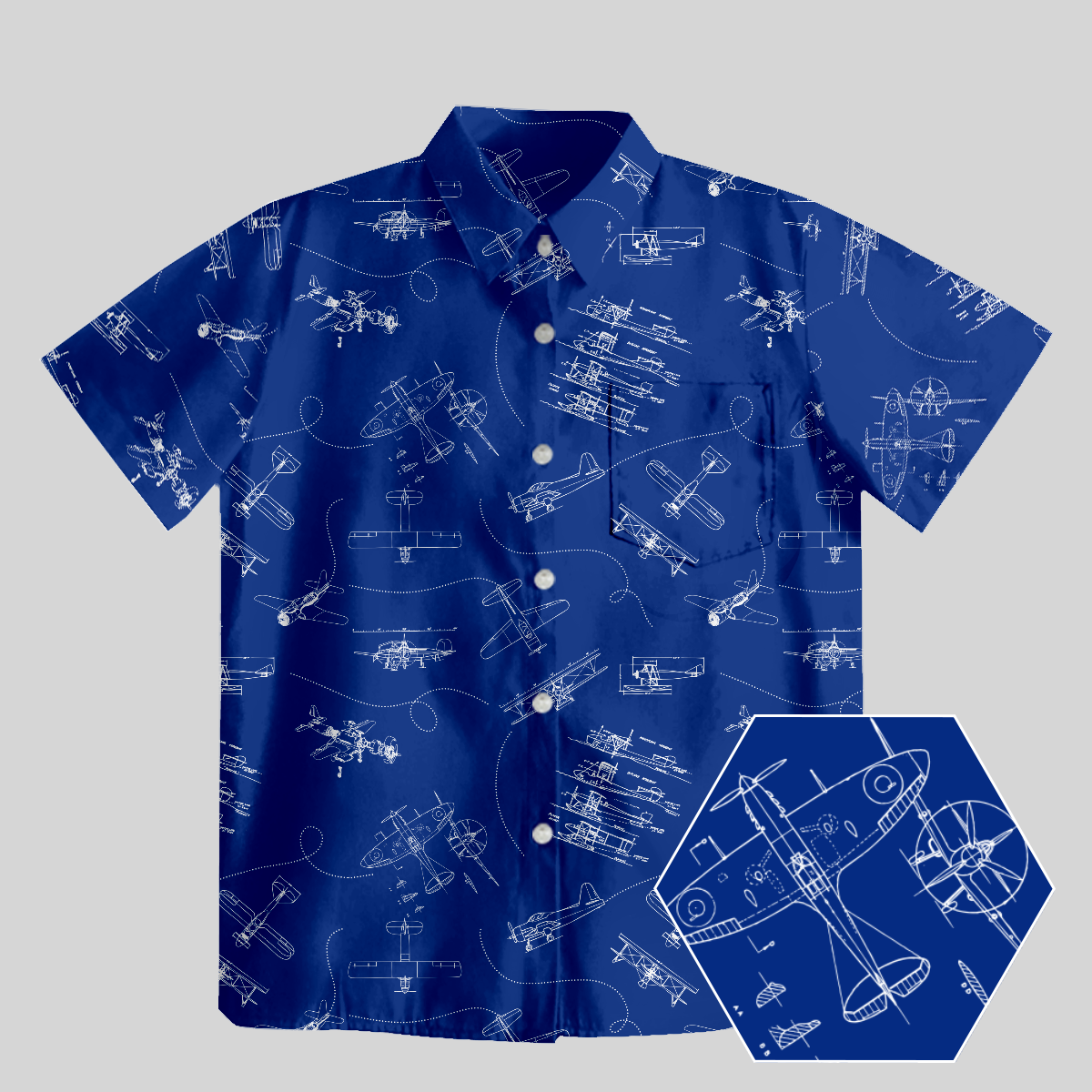 Aircraft Blueprint Button Up Pocket Shirt-Geeksoutfit