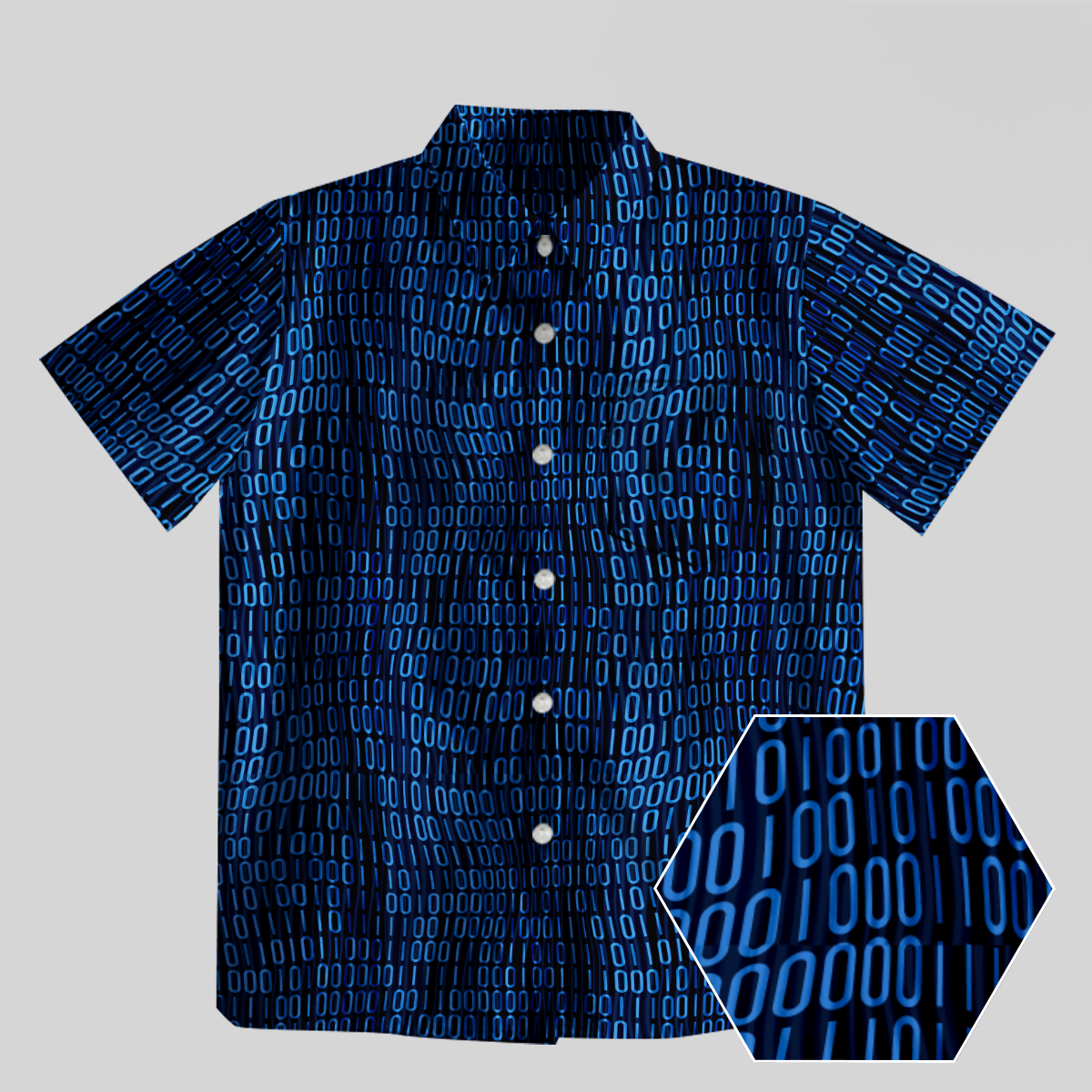 Curved Binary Computer 1s and 0s Blue Button Up Pocket Shirt-Geeksoutfit
