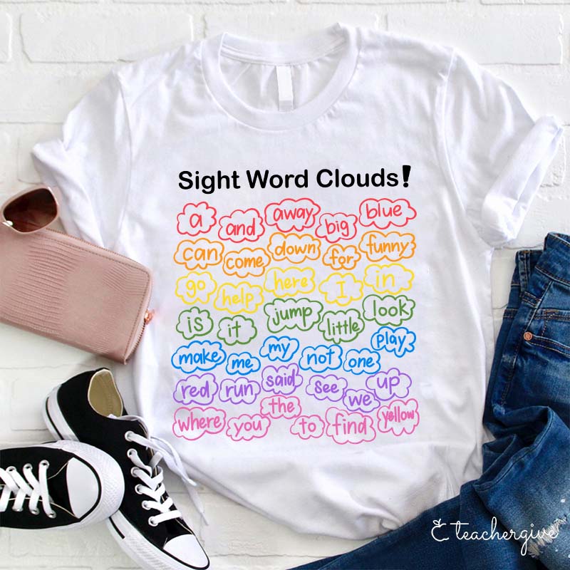Teachergive | Sight Word Clouds Teacher T-Shirt sale
