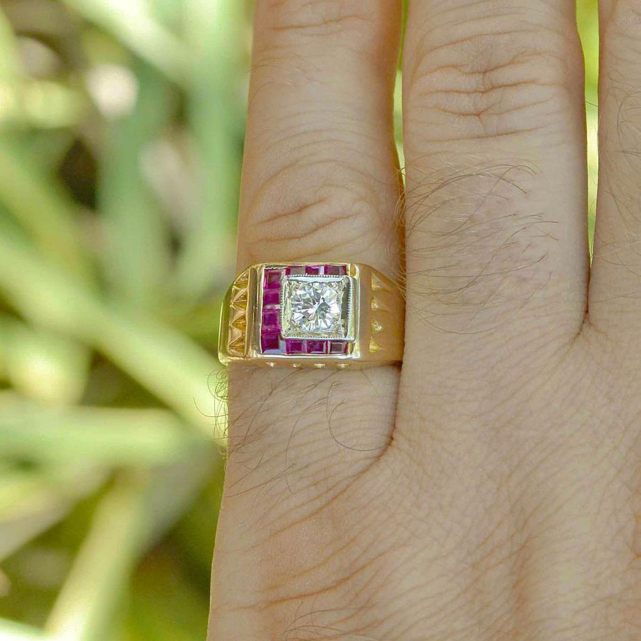 3ct Round Cut Ruby Sapphire Men's Engagement Ring