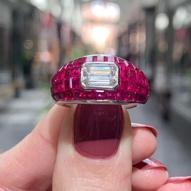3ct Emerald Cut Ruby Sapphire Cocktail Ring
