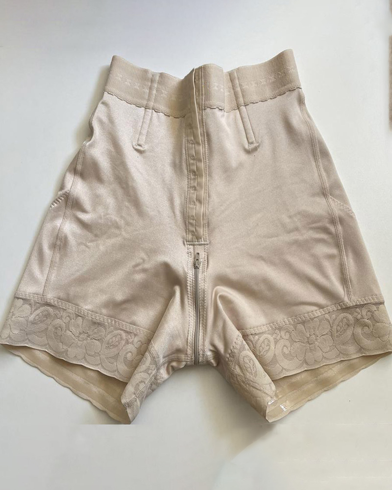 Lace Crotch Zipper High Compression Hip Lift Shorts-ChicCurve