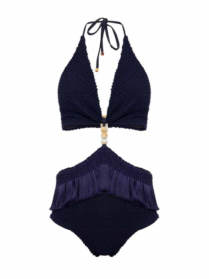 Solid Fringed One Piece Swimsuit