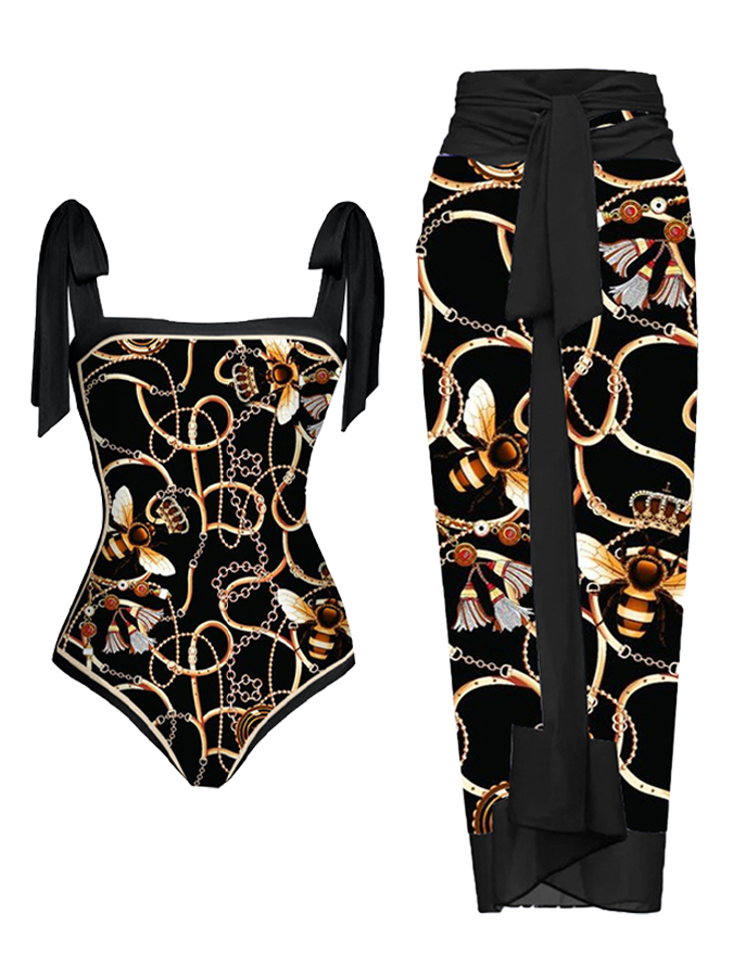 Vintage Reversible Colorblock Print One Piece Swimsuit And Cover Up
