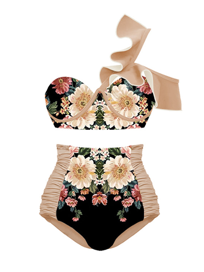 Vintage Colorblock Floral Print Bikini and Cover Up – Dollyrush