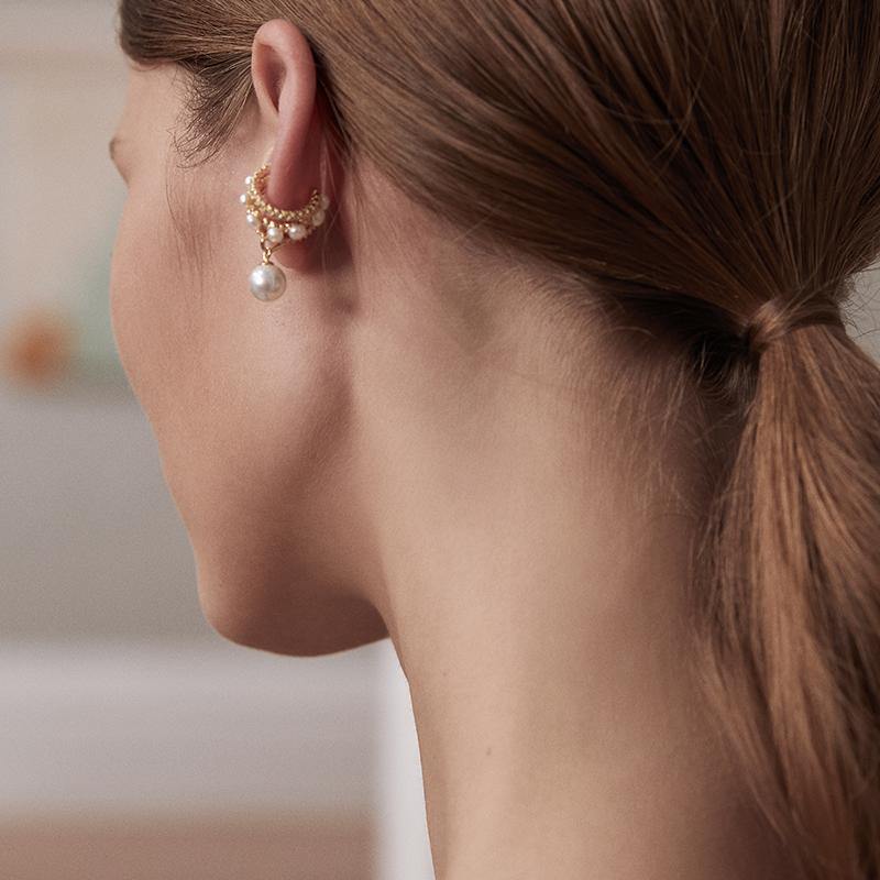 Bamoer Custom DIY Pearl Ear Cuff with Pendants for No Pierced Ears