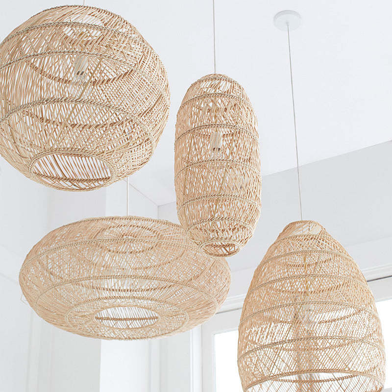 Basket Rattan Pendant Light Shade Pastoral Wicker Hanging Lamps ...