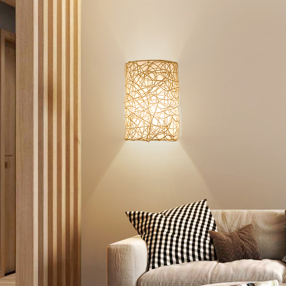 Vintage Rattan Wall Light Wicker Wall Pendant Lamps Wall Sconce Light ...