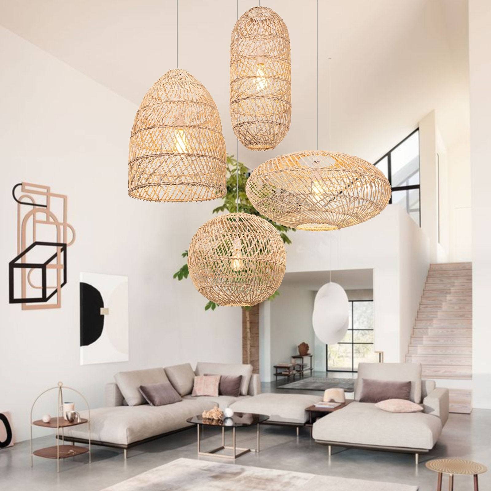 Basket Rattan Pendant Light Shade Pastoral Wicker Hanging Lamps ...