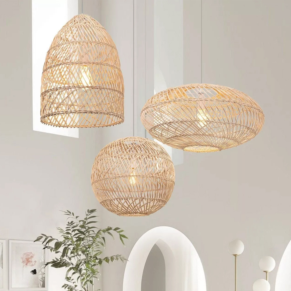 Basket Rattan Pendant Light Shade Pastoral Wicker Hanging Lamps ...