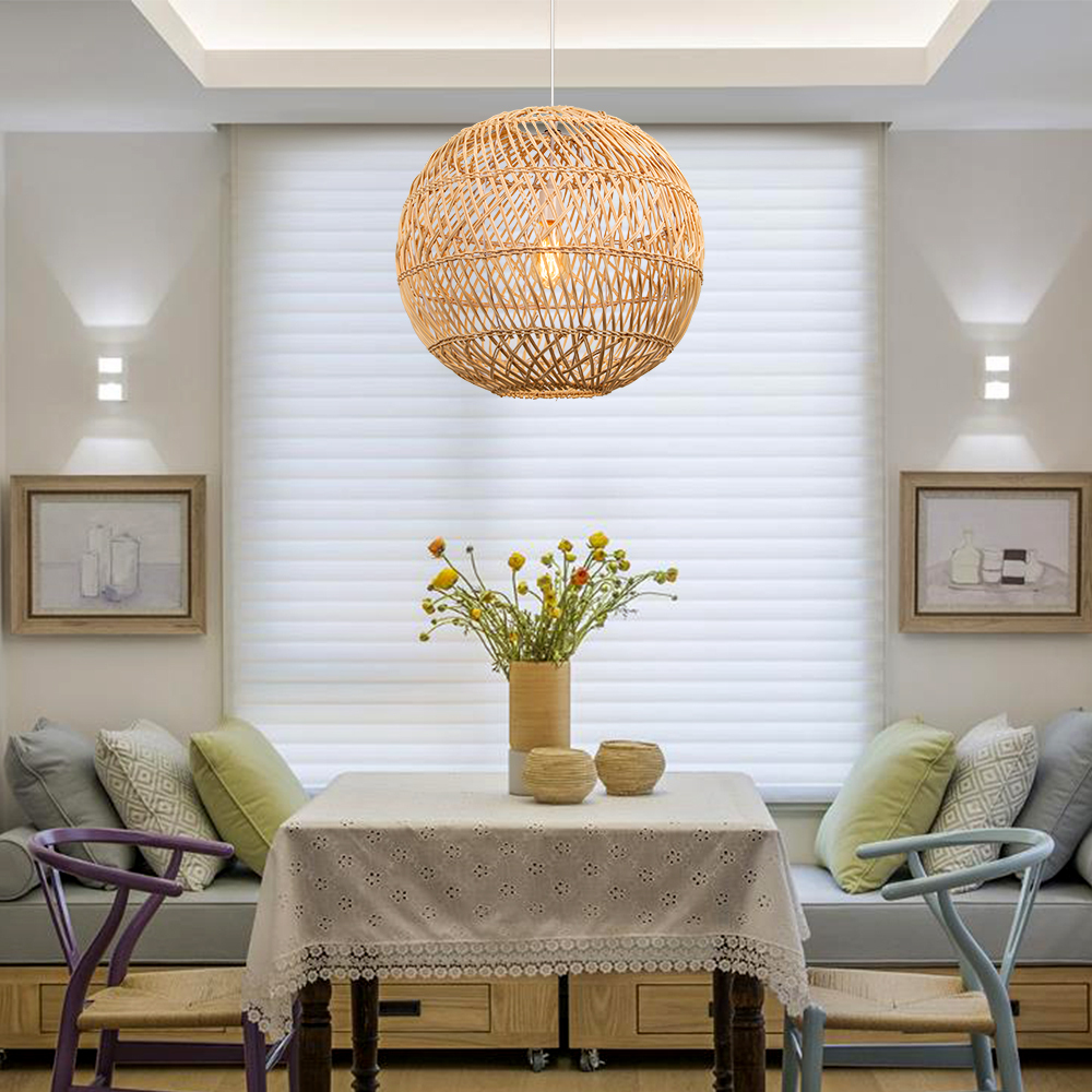 Basket Rattan Pendant Light Shade Pastoral Wicker Hanging Lamps ...