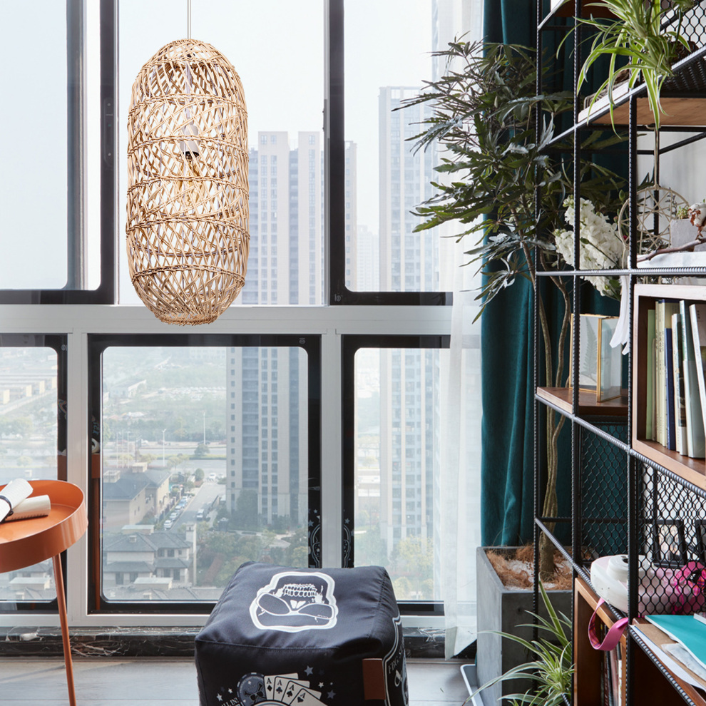 Basket Rattan Pendant Light Shade Pastoral Wicker Hanging Lamps ...