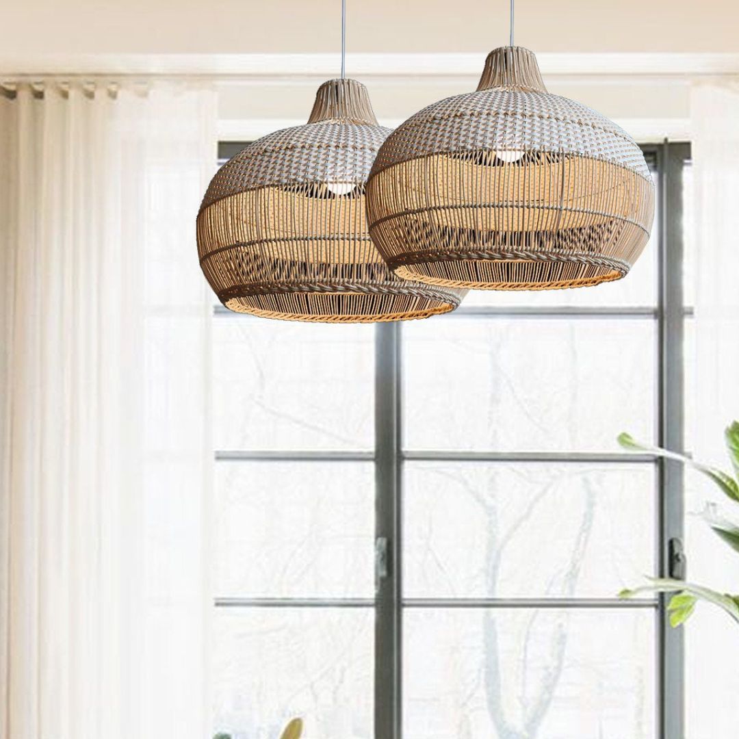 Handwoven Rattan Kitchen Island White Pendant Lighting Wicker Lamp ...