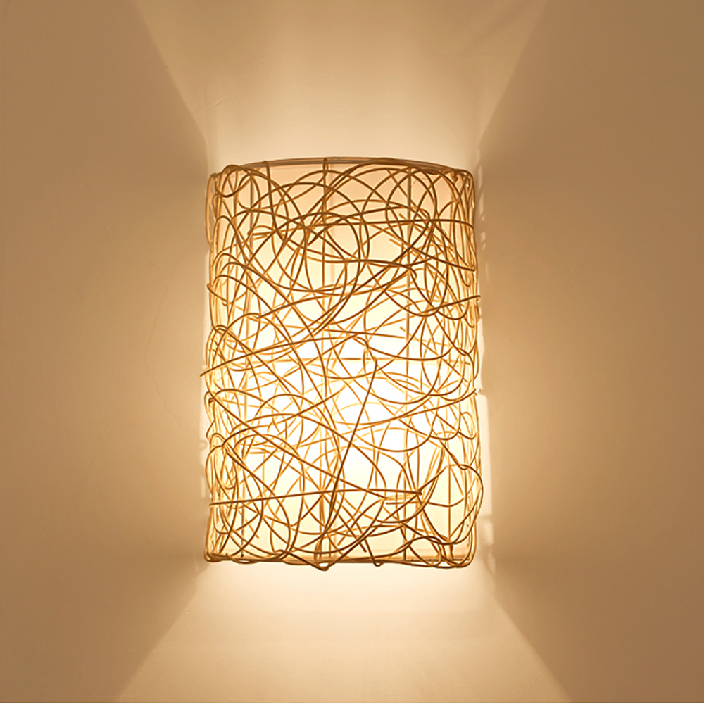 Vintage Rattan Wall Light Wicker Wall Pendant Lamps Wall Sconce Light