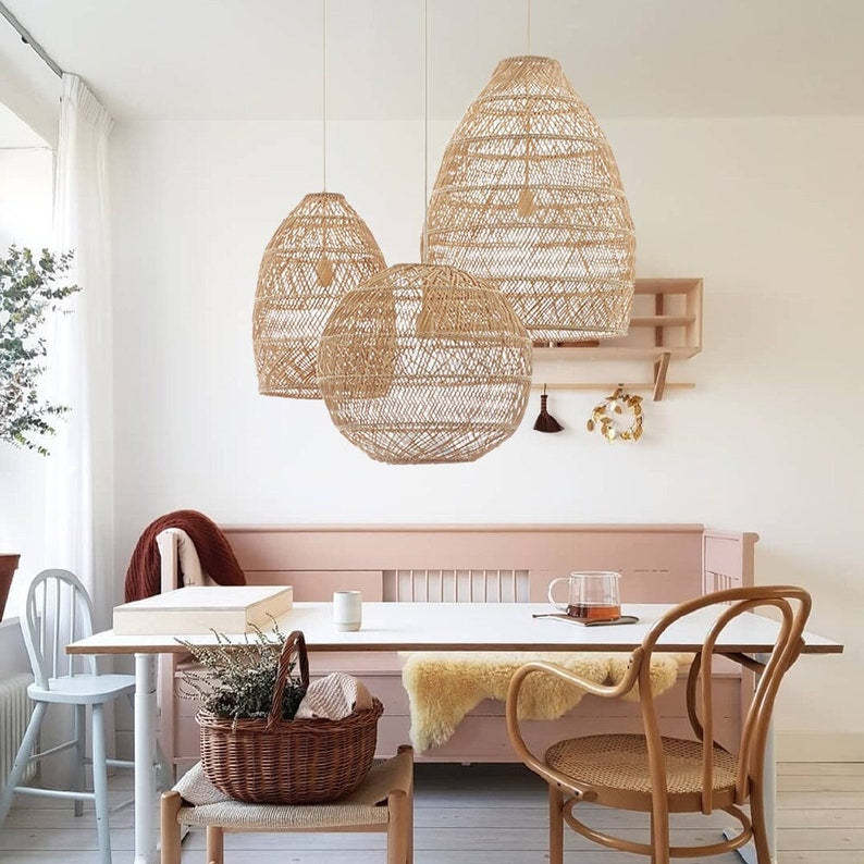 Basket Rattan Pendant Light Shade Pastoral Wicker Hanging Lamps ...
