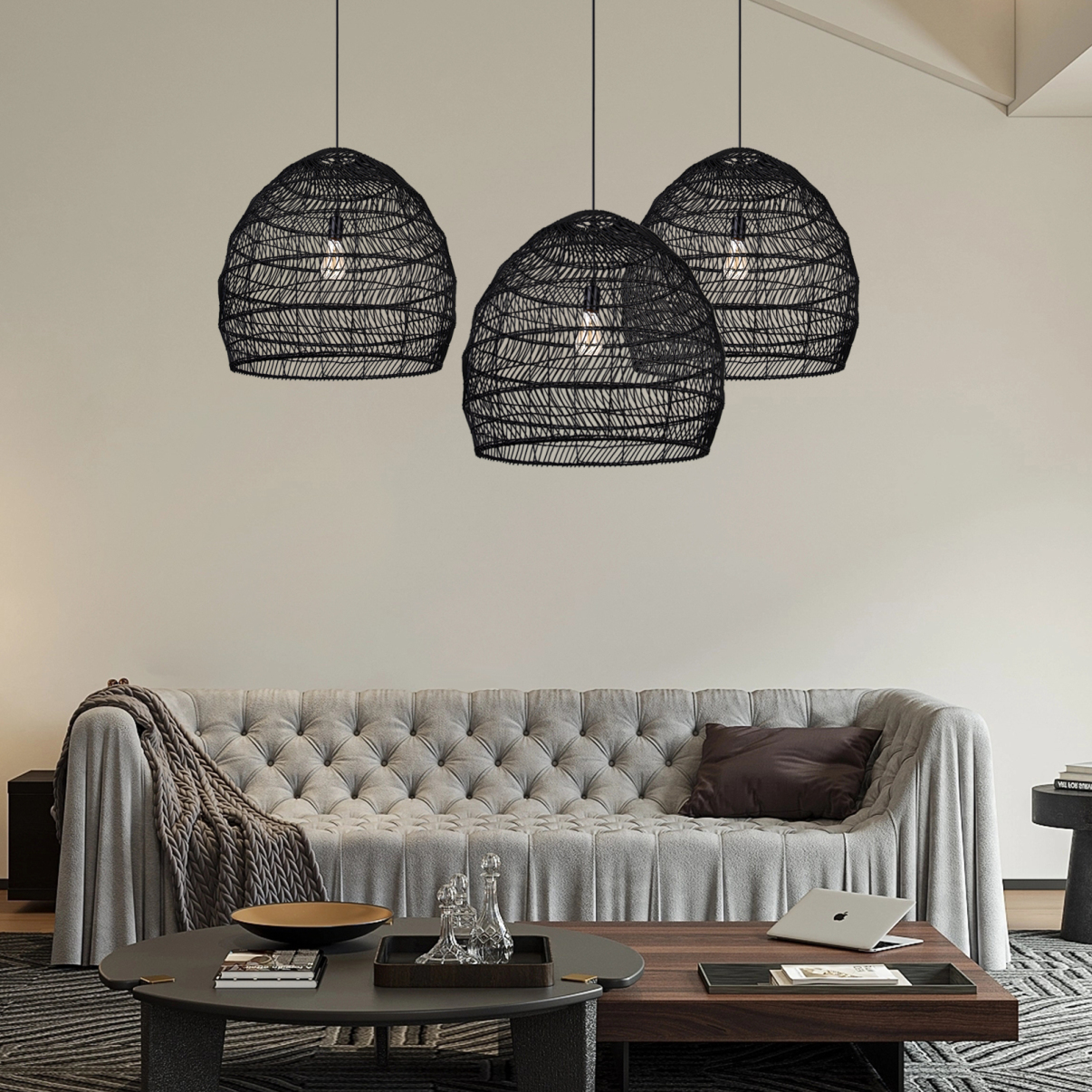 Natural Basket Rattan Woven Pendant Light Boho Design Hanging Lamp ...