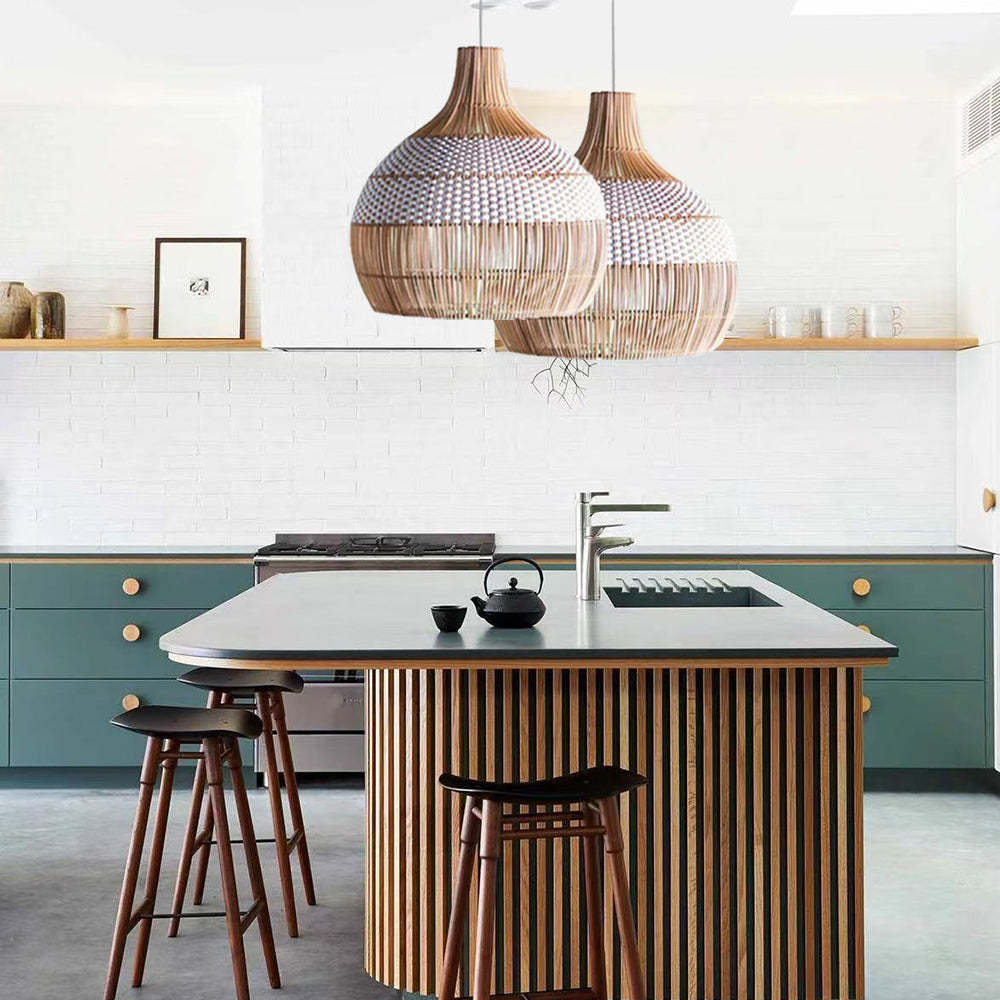 White Rattan Pendant Light Woven Rattan Lampshade-labpiecesign