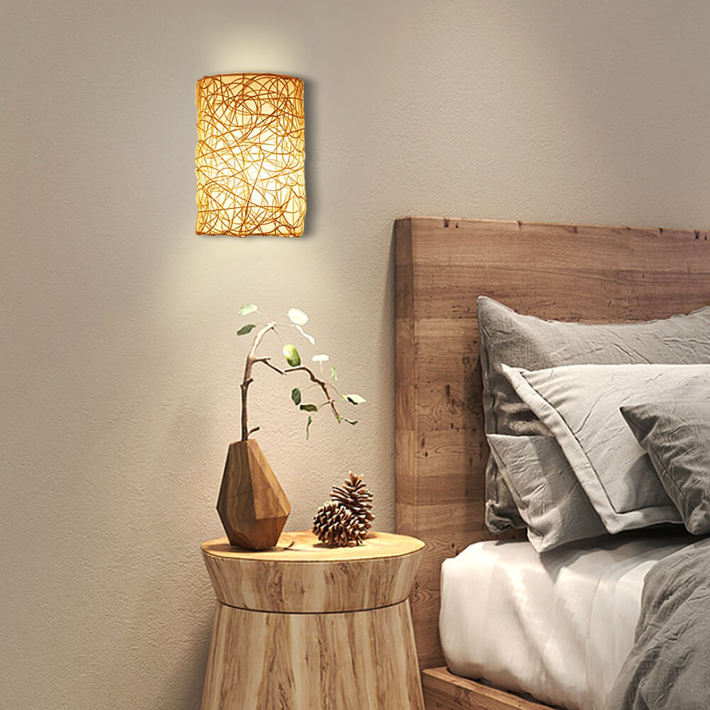 Vintage Rattan Wall Light Wicker Wall Pendant Lamps Wall Sconce Light ...
