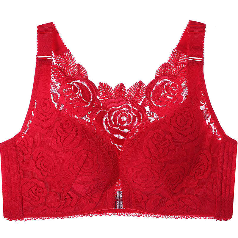 Womens Plus Size Lace Wide Straps Wireless Bra Front Closure Push Up