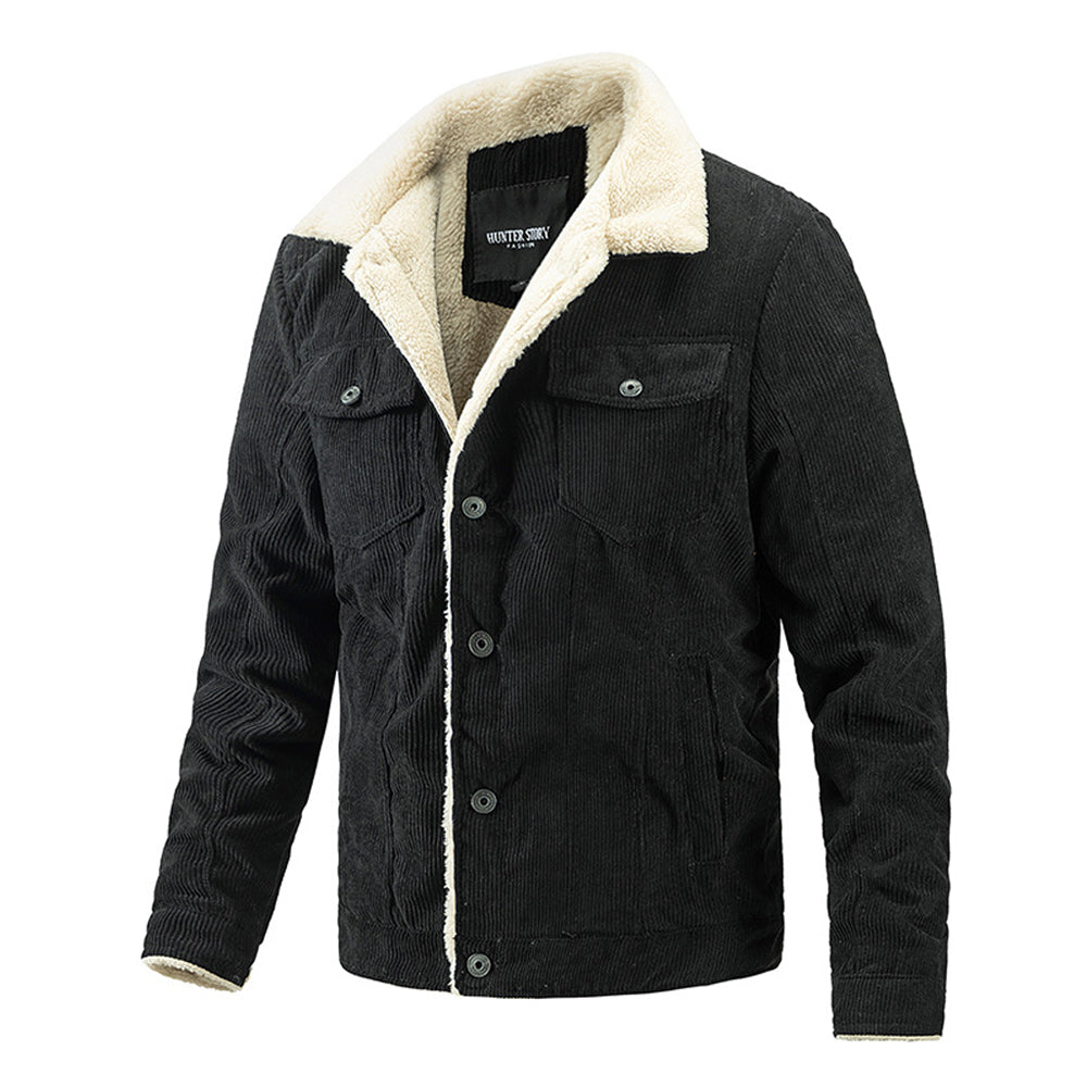 Figcoco Men's Corduroy Fleece Fashion Thermal Jacket