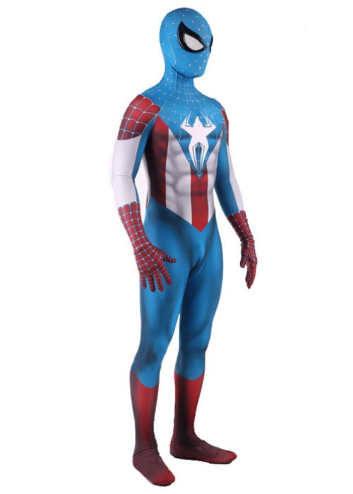 Captain America Spider Man Crossover Suit Costume Cosplay Bodysuit