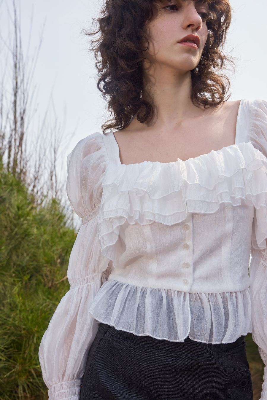 Ancosti tiered ruffle square neck top