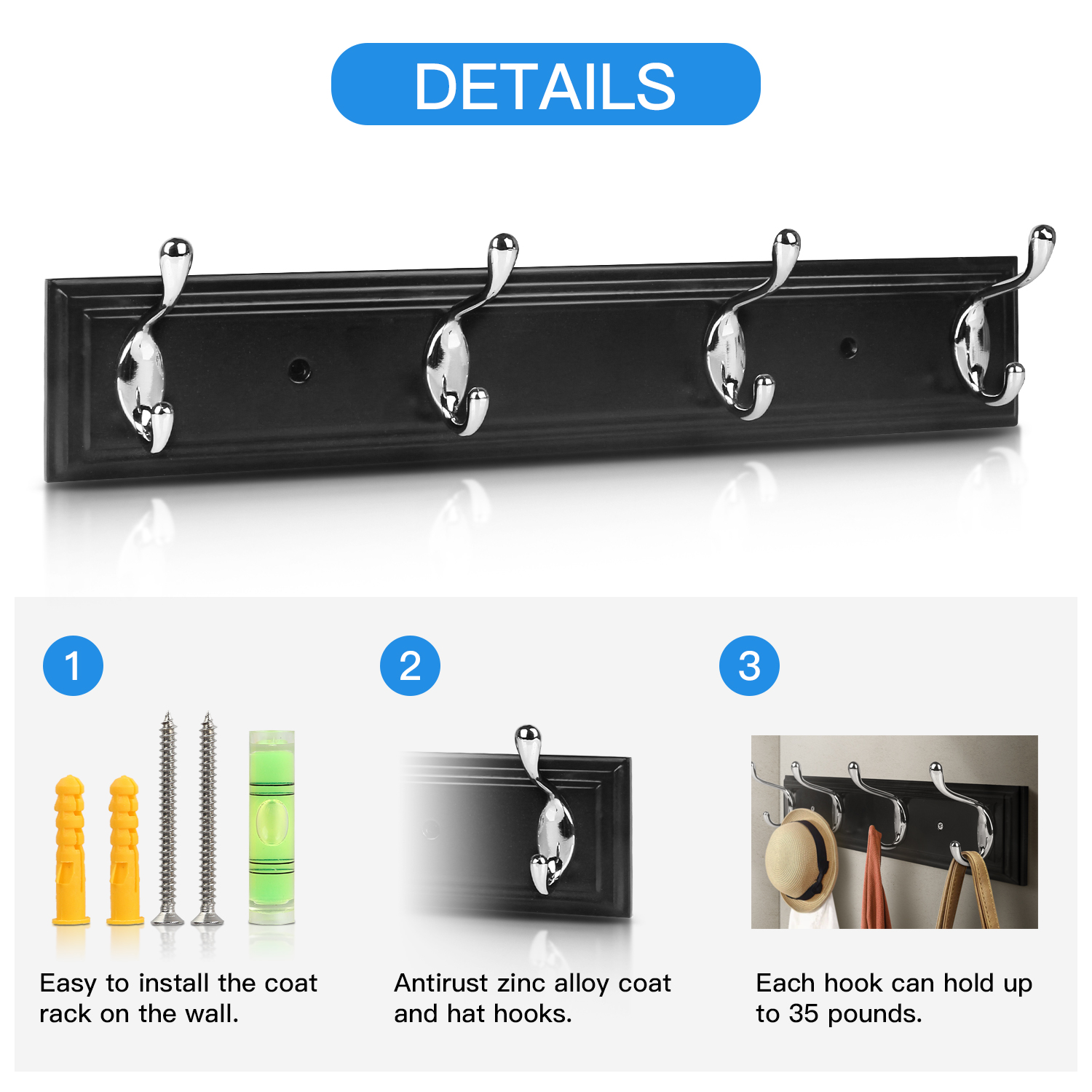 Black MDF clothes hook