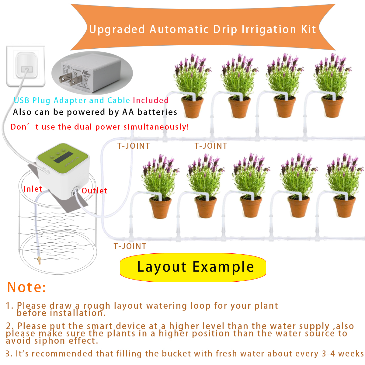 Automatic Drip Irrigation Kit, Indoor Greenhouse Potted Plant Self Wat