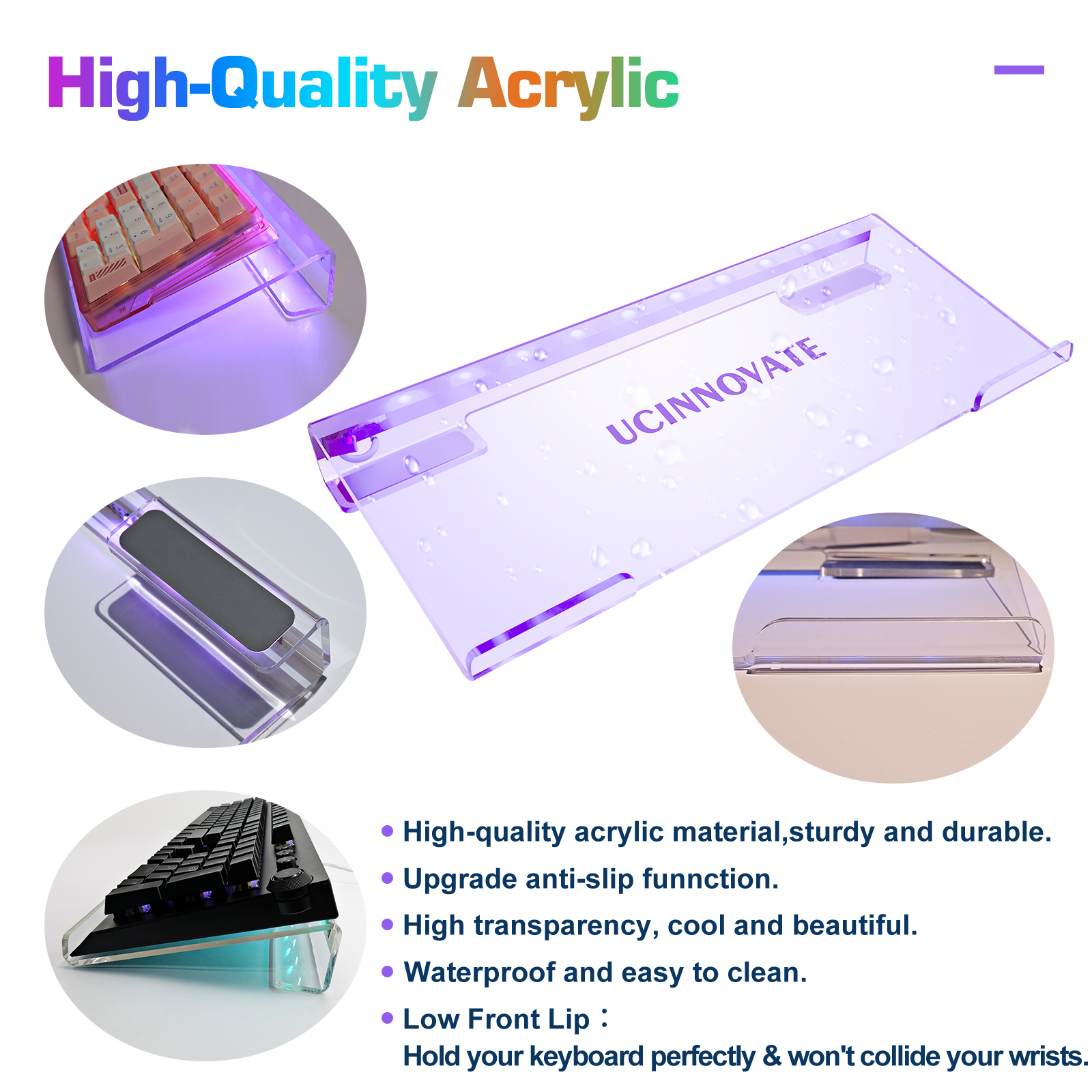 UCINNOVATE RGB Acrylic Computer Keyboard Stand, LED Backlit Keyboard S