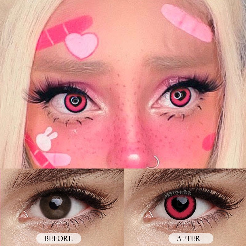 Myeyebb Blind Anime Yandere Pink Prescription Cosplay Colored Contact