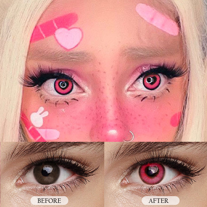 MYEYEBB Blind Anime Yandere Pink Prescription Cosplay Colored Contact ...