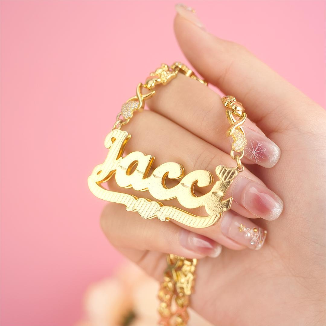 Teddy XOXO Chain Double Layer Heart Personalized Custom Gold Plated ...