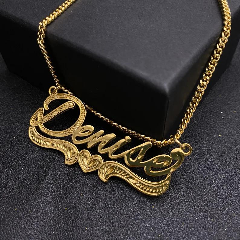 Personalized Nameplate Pendant Gold Plated Name Necklace with Heart