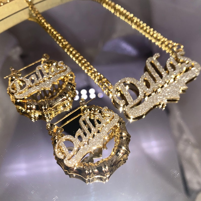Personalized Bling Bamboo Name Earrings and Custom Name Necklace ...