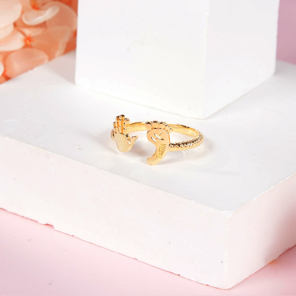 Personalized Newborn Infant Footprint And Handprint Engraved Name Ring ...