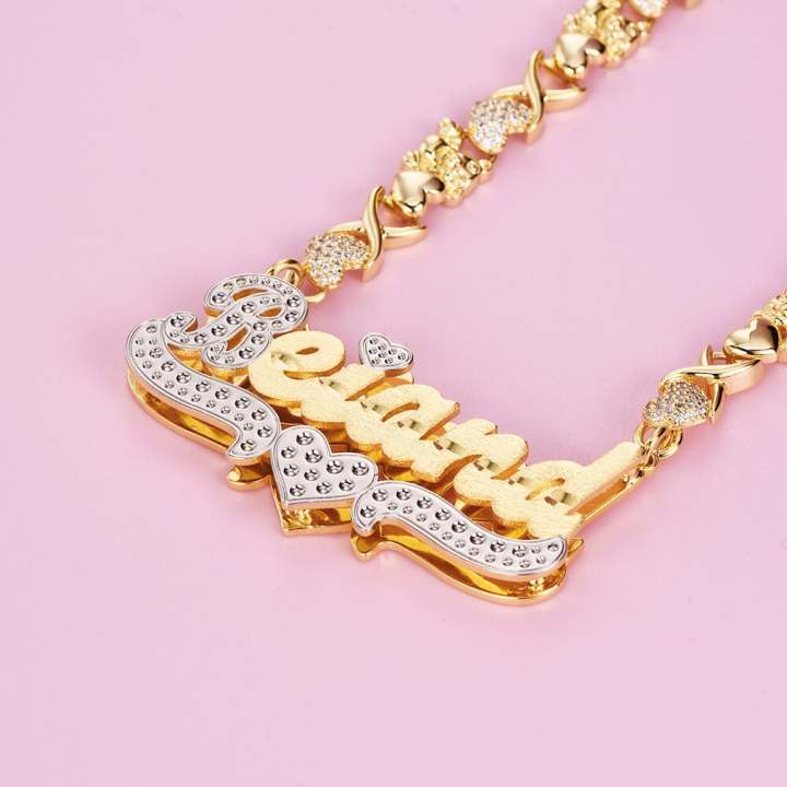 Personalized Teddy Heart XOXO Chain Double Plated Heart Name Necklace